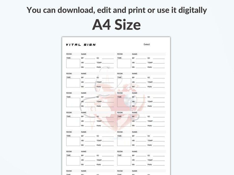 Editable Vital Sign Chart: Nursing Notes Tracker (A4 PDF) - Etsy