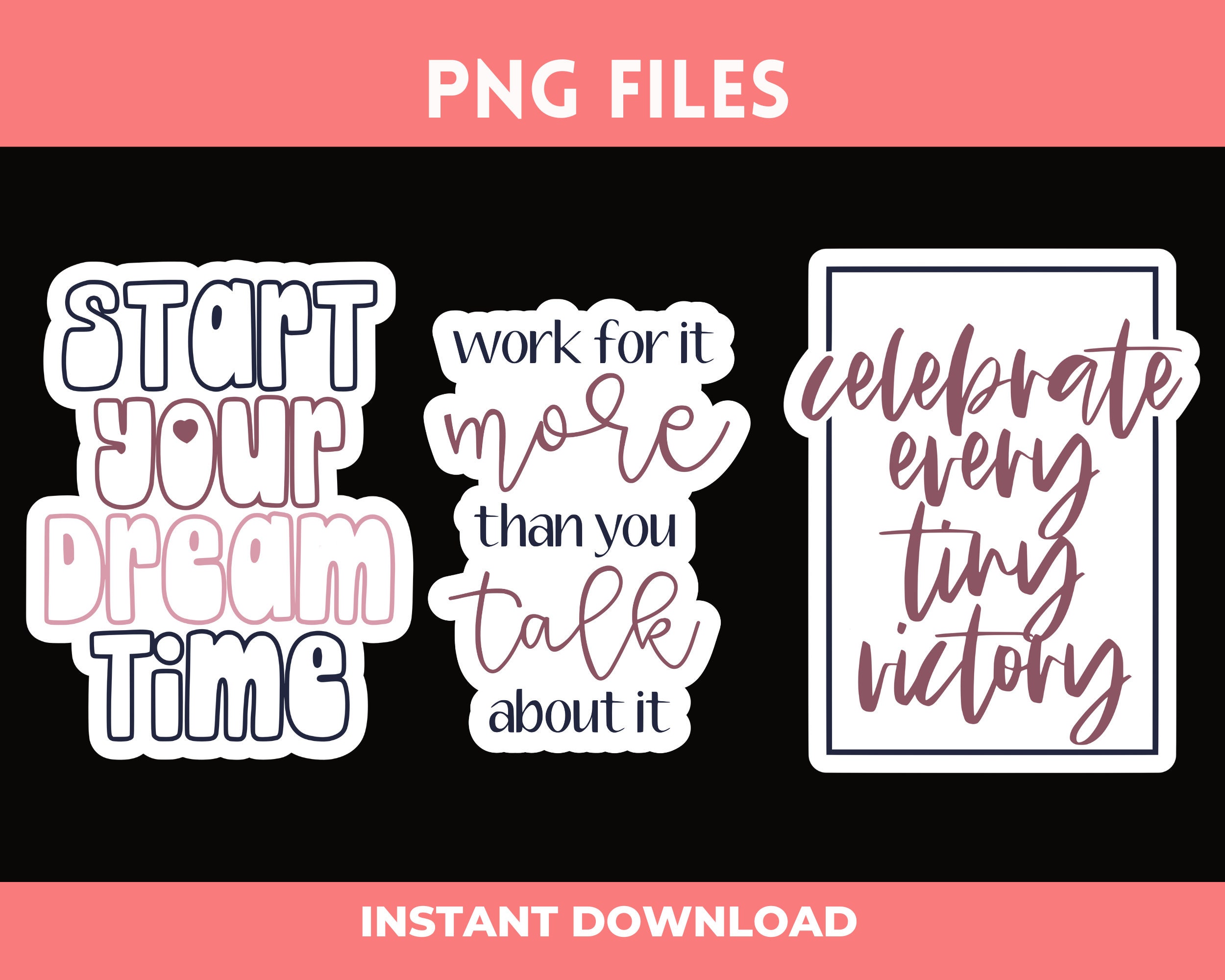 48 Motivational Stickers PNG Bundle - Etsy