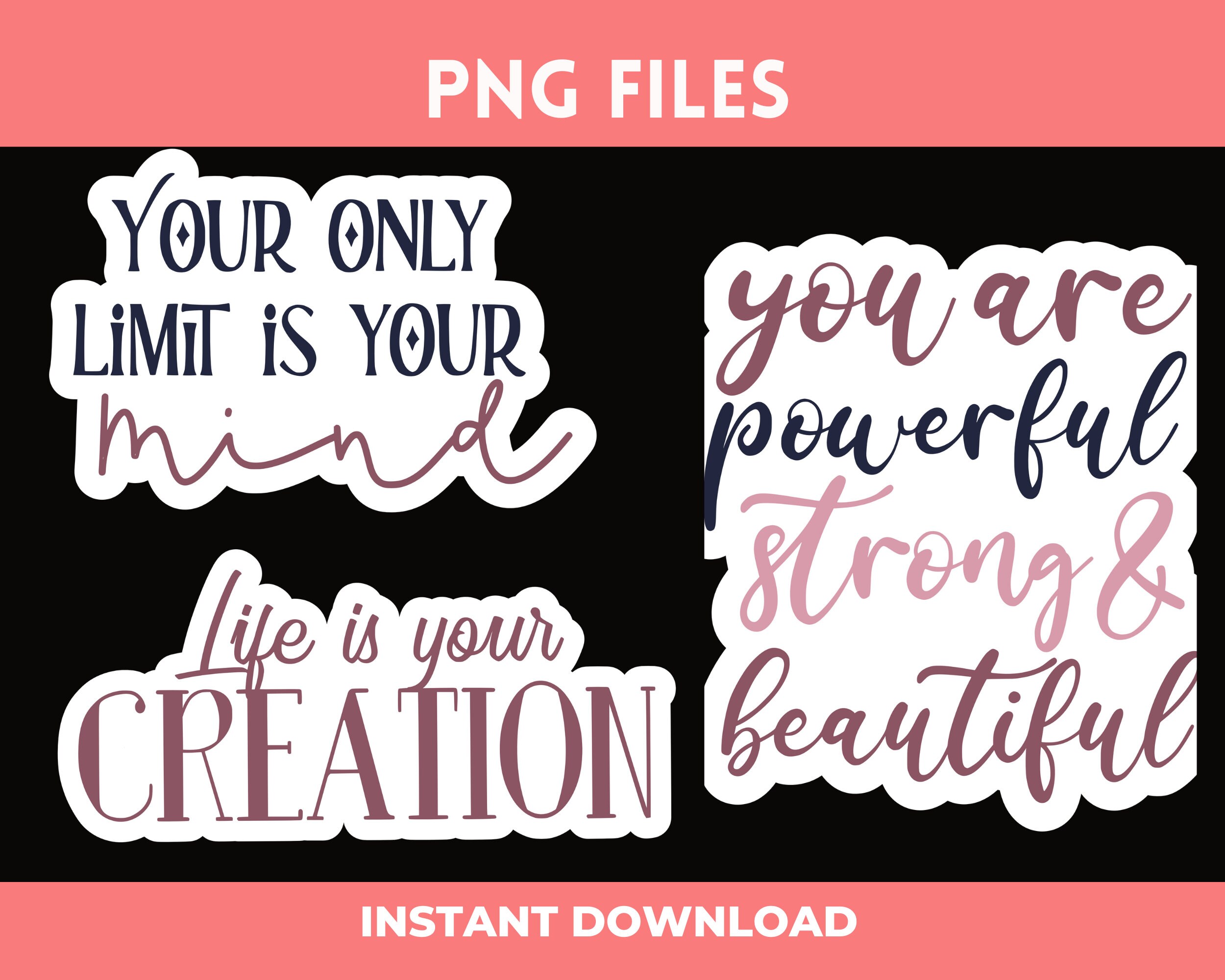 48 Motivational Stickers PNG Bundle - Etsy