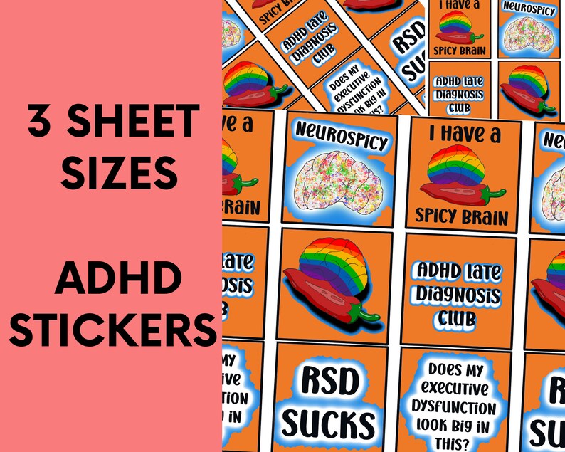 ADHD Orange Blue Square Stickers PNG Download Bundle of 3 Sheet Sizes ...