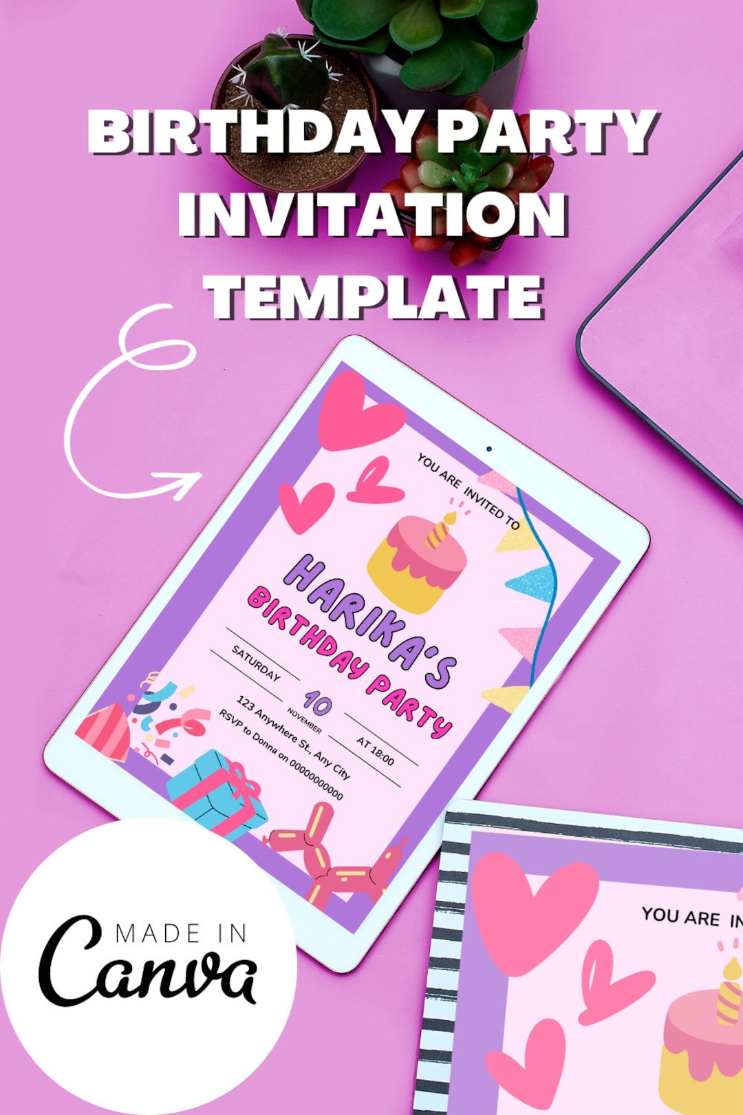 Colorful Birthday Party Invitation - Editable Canva Template - Instant ...