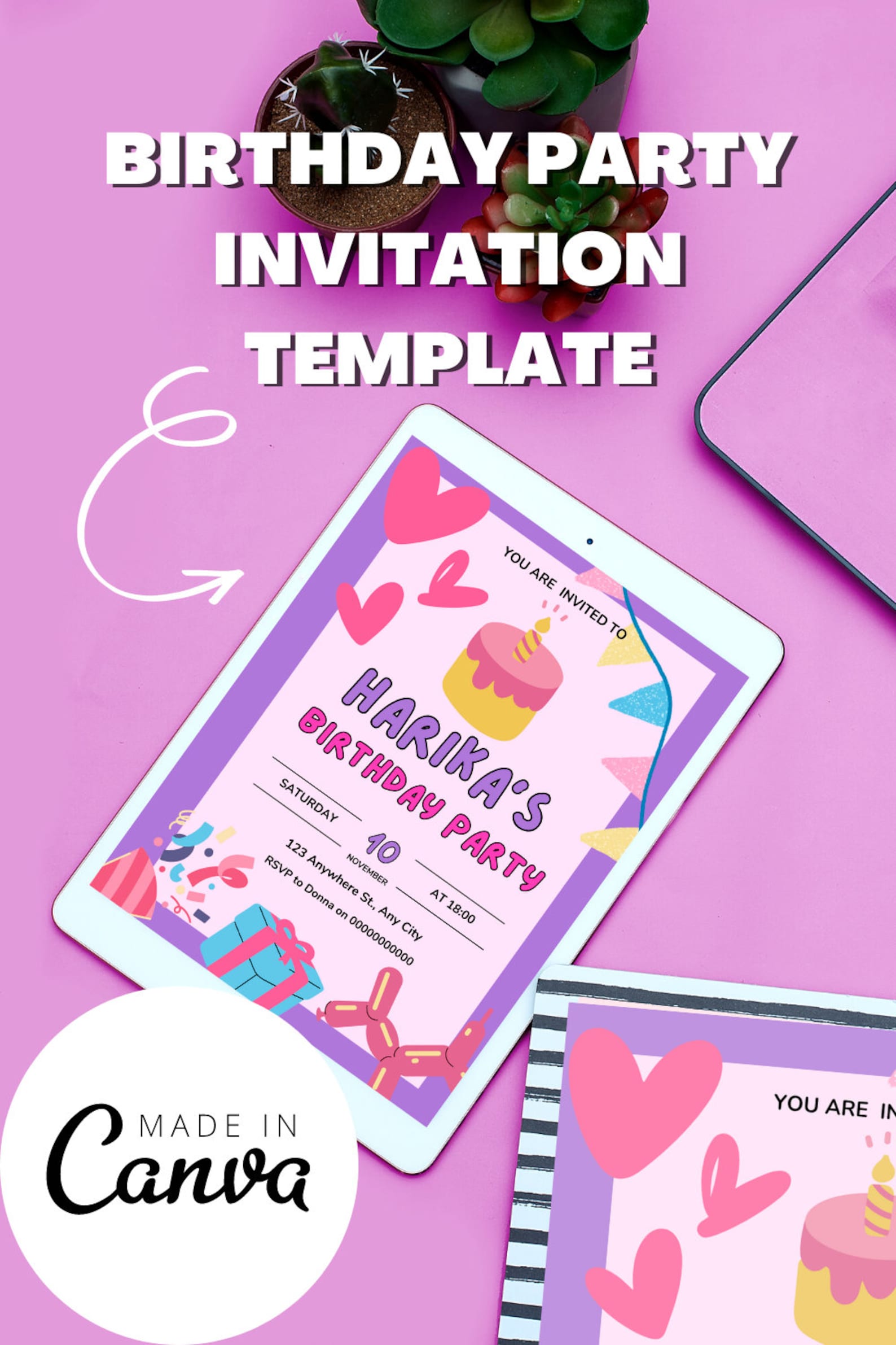 Colorful Birthday Party Invitation Editable Canva Template Instant ...