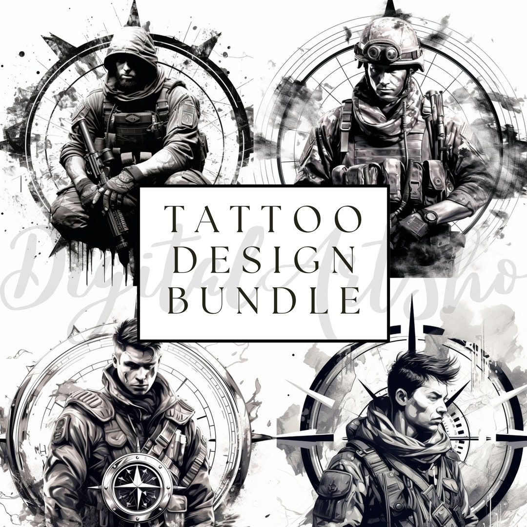 Military Solider Compass Tattoo Design. Digital Art Print. Printable ...