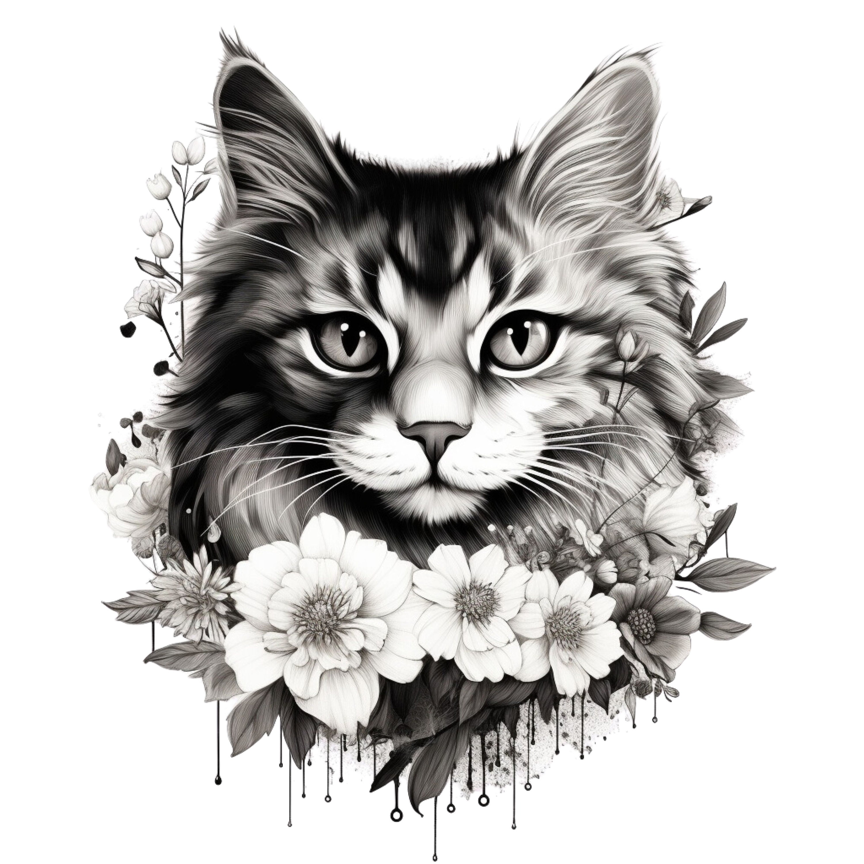 Tattoo Design Cat. Digital Art. Print. Digital Download. Printable. - Etsy