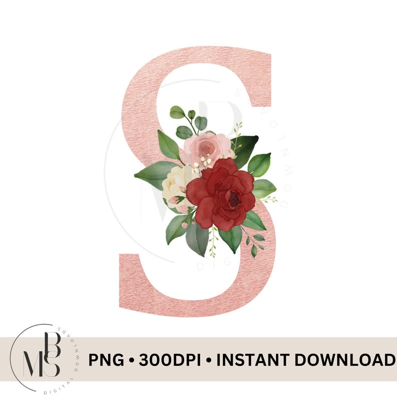 Rose Gold Floral Letter S | Clipart | Downloadable | Instant Download ...