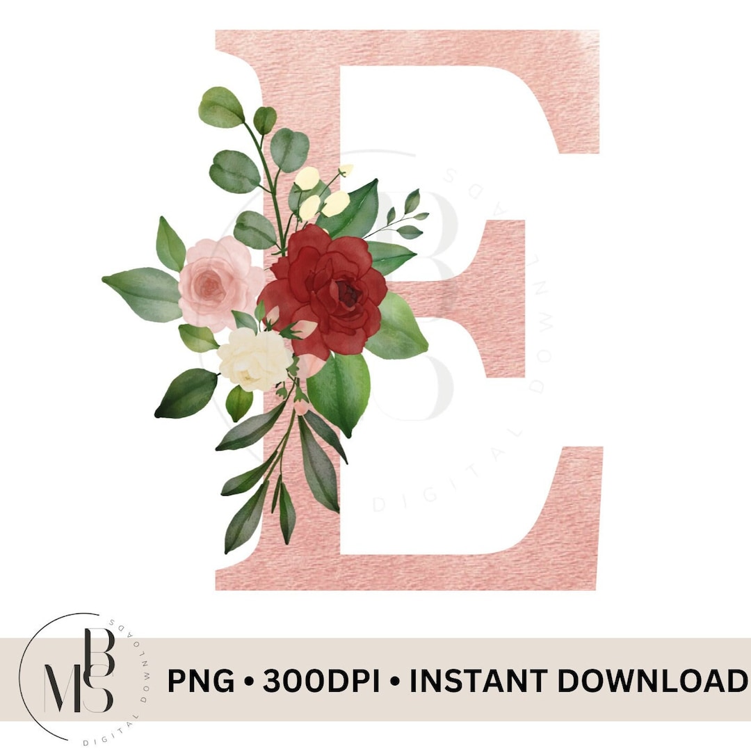 Rose Gold Floral Letter E Clipart Downloadable Instant Download ...