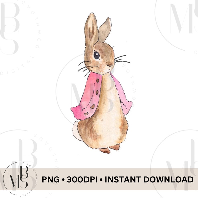 Flopsy Bunny PNG Animal Sublimation Design Watercolour Printable ...