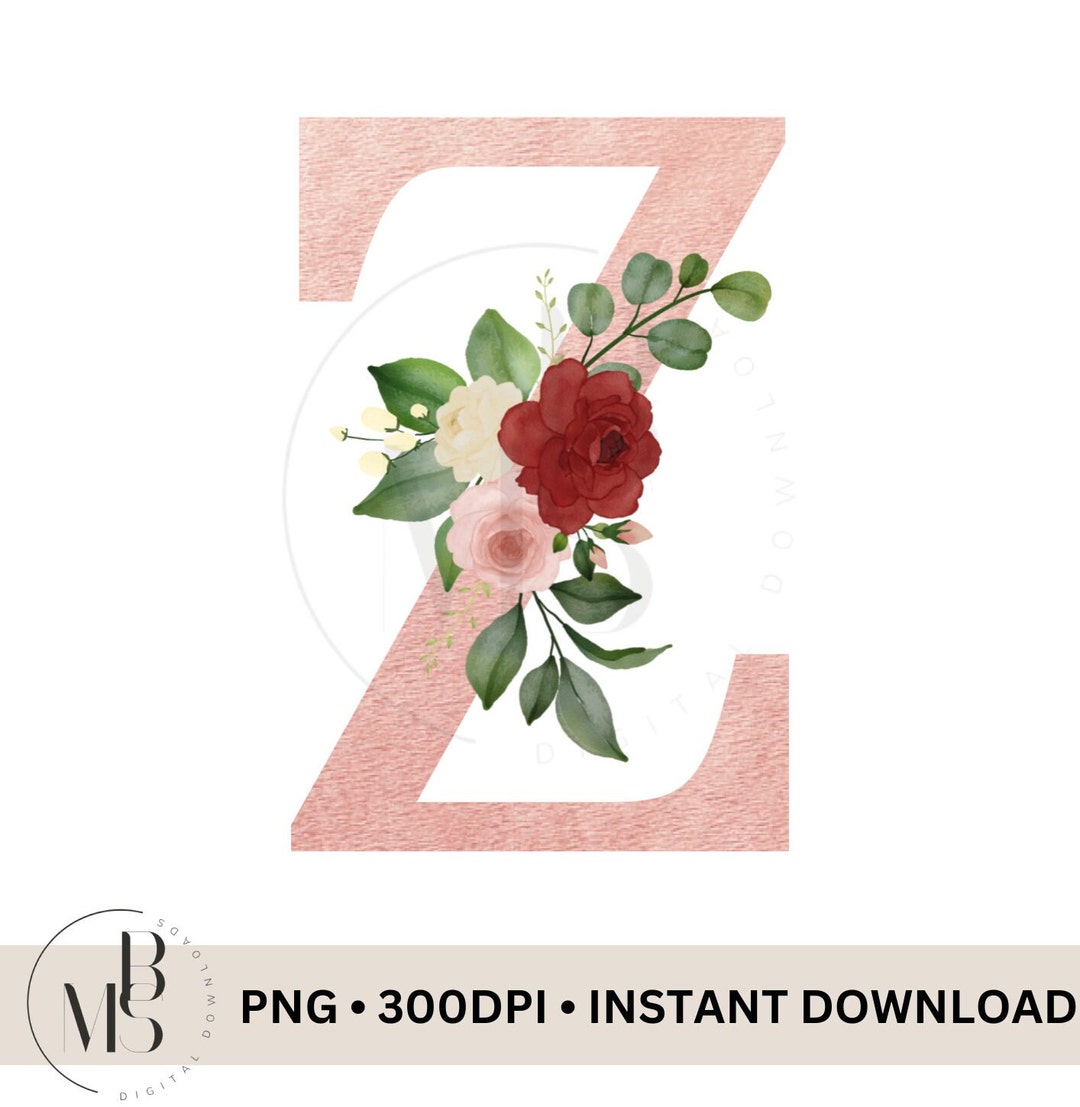 Rose Gold Floral Letter Z Clipart Downloadable Instant Download ...