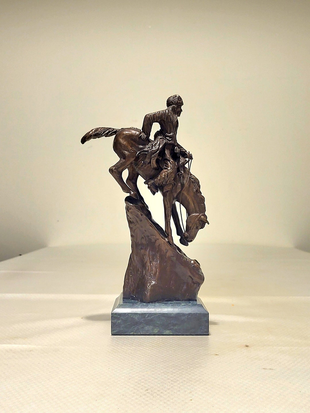 Frederic Remington "mountain Man" Bronze Sculpture With Green Marble ...