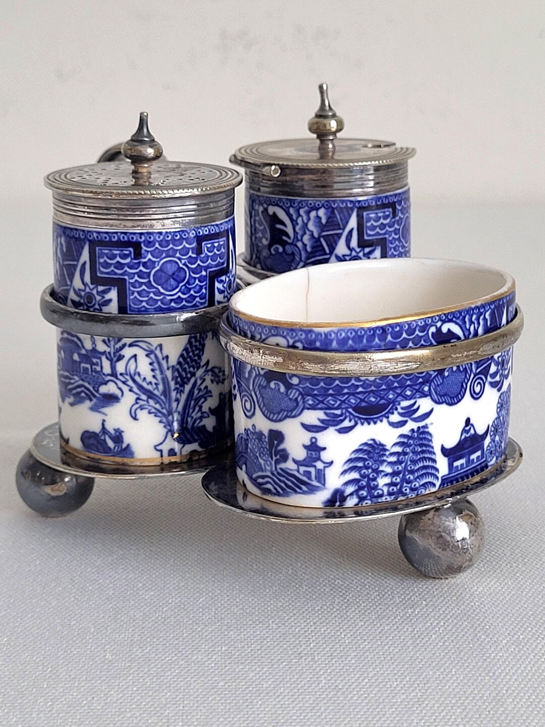 Antique Royal Worcester A Set of Blue and White Porcelain Condiment ...