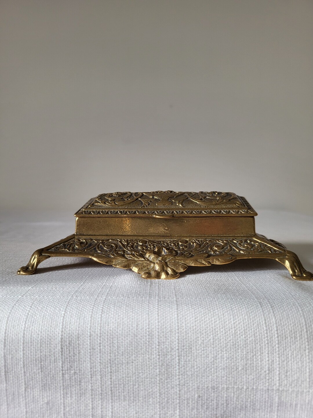 6 Antique Brass Stamp Holder With Hinged Lid, Rococo Style, Writing ...