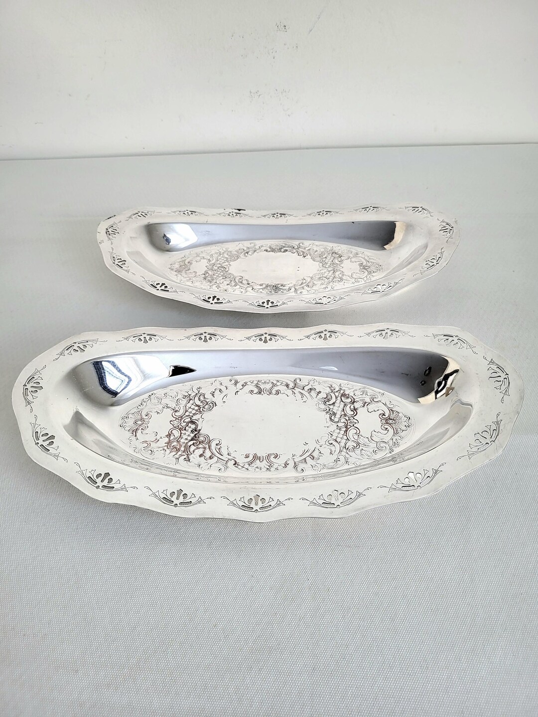 12.75" Pair of Vintage Victorian Silver Plated Bread Serving Trays ...