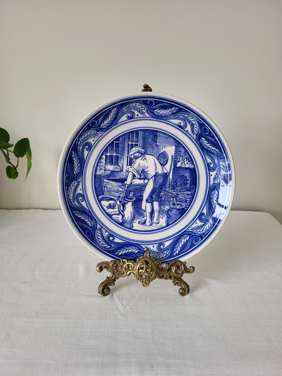 10 Vintage Hand-painted Delft Blue Porcelain Plate,one of the Baker ...