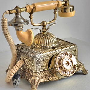 10 Vintage Brass-tone Rotary Dial Decorative Telephone, Baroque Style ...