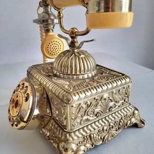 10 Vintage Brass-tone Rotary Dial Decorative Telephone, Baroque Style ...