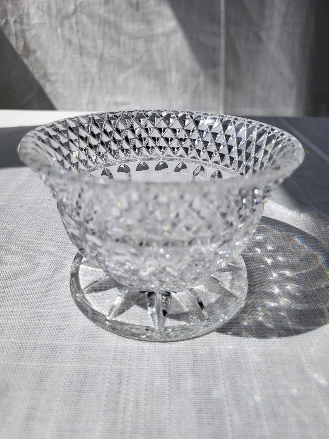 4" Vintage Lead Crystal Footed Compote or Candy Bowl, Hand-cut, Diamond ...