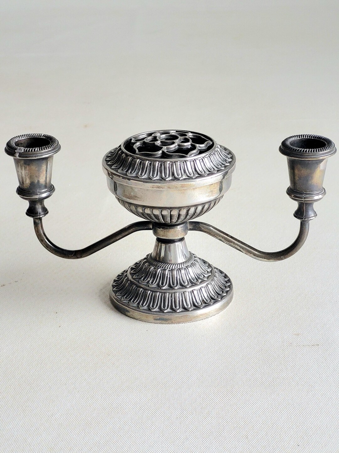 8" Vintage Seba Silver Plated 2 Branch Candelabra With Centre Flower ...