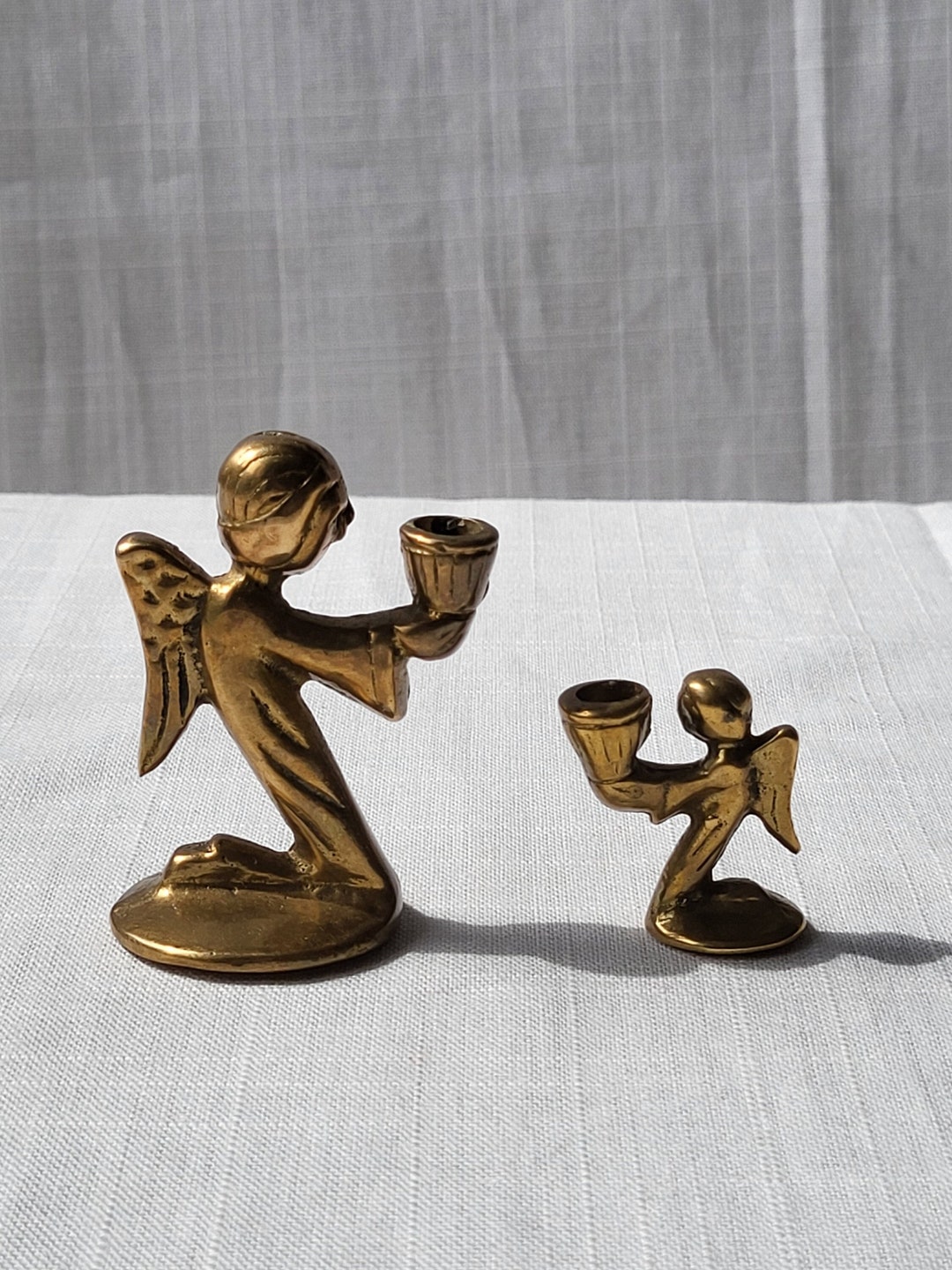 2" Pair of Vintage Mini Solid Brass Angel Figurine Candlestick, Brass ...