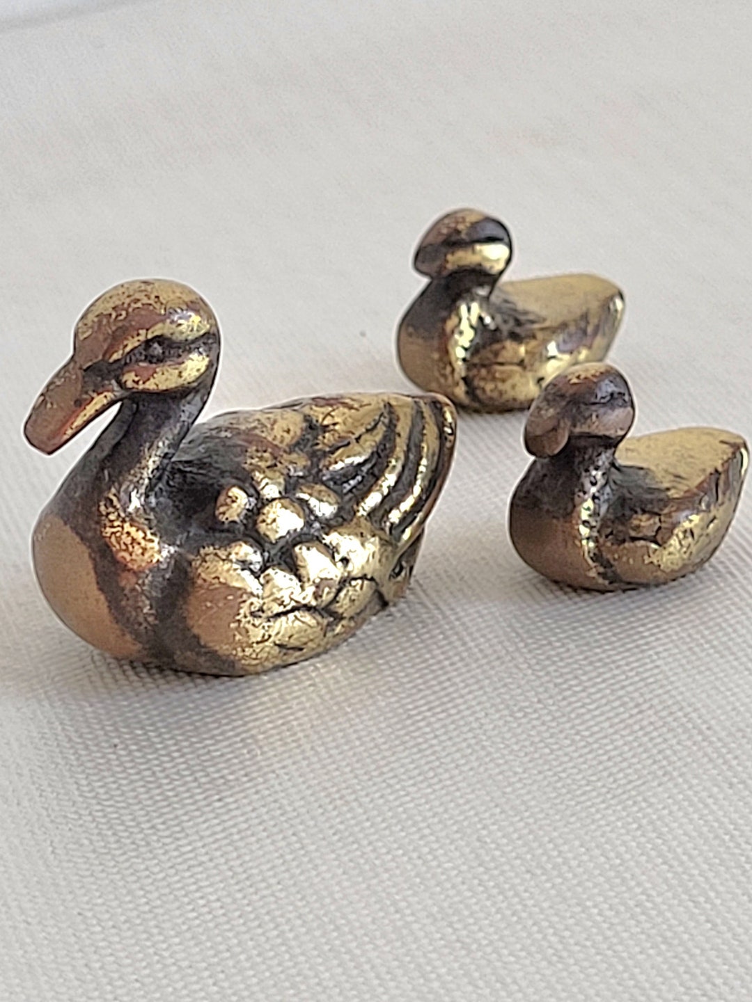 Antique Set of 3 Mini Solid Brass Gilded Ducks Figurines,handmade,with ...