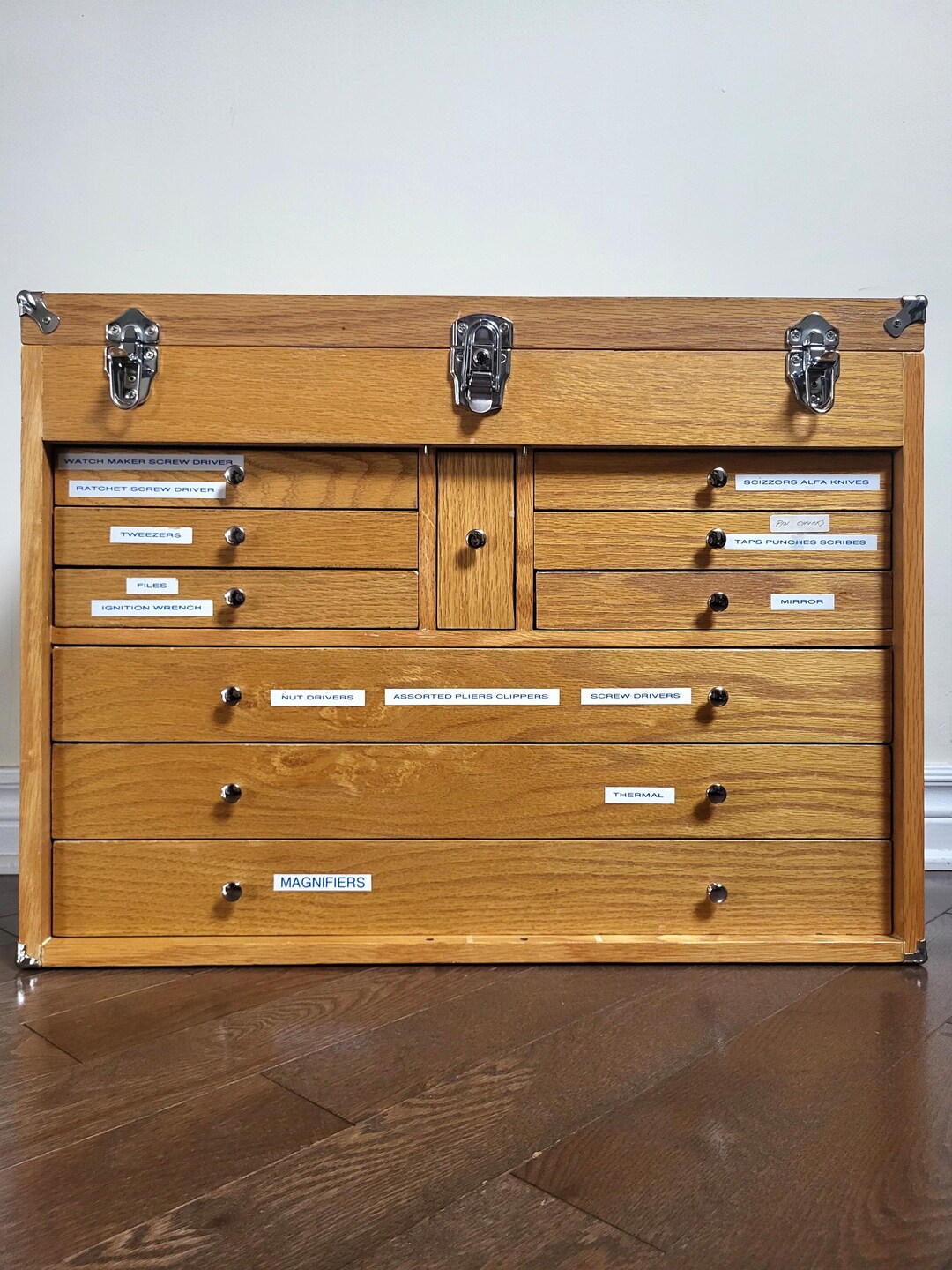 26.5" Vintage Wooden Drawer Tool Chest, Wood Cabinet, Workshop ...