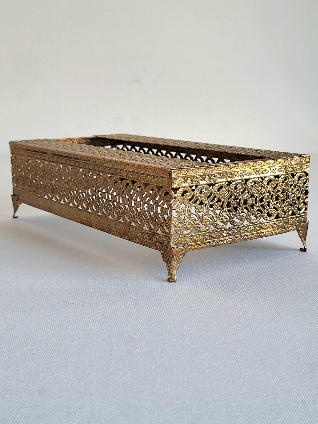 10.5" Vintage Metal Filigree Tissue Box Holder, Tabletop Decor, Art ...