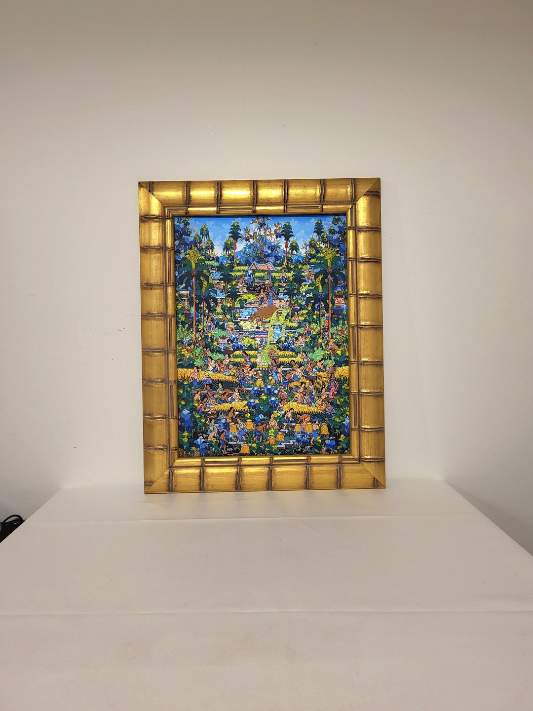 Vintage Canvas Acrylic Artwork by Balinese Artist I Ketut Soki,depicts ...