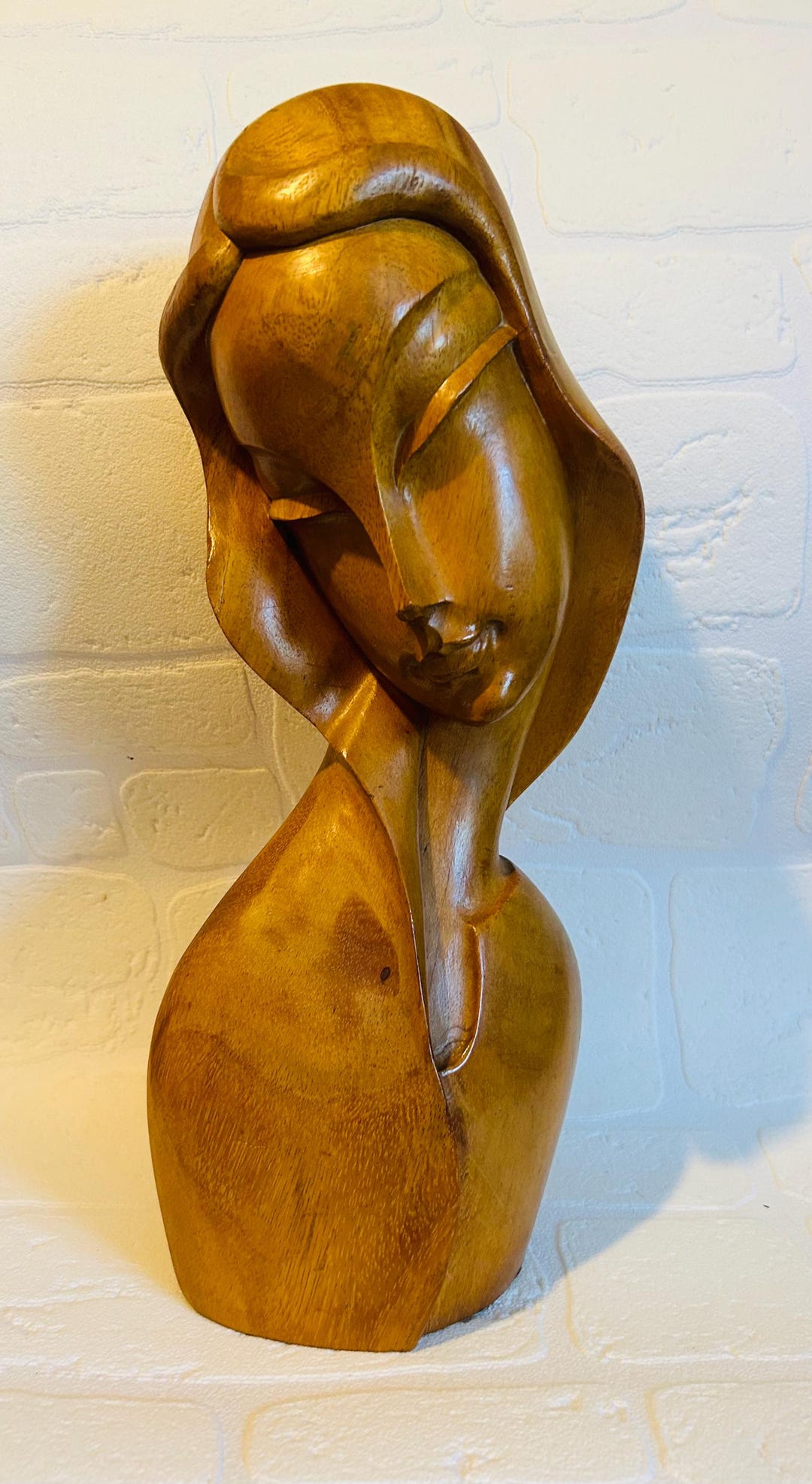 Mid Century Modern Mabini Monkey Pod Wooden Sculpture of a Female Bust ...