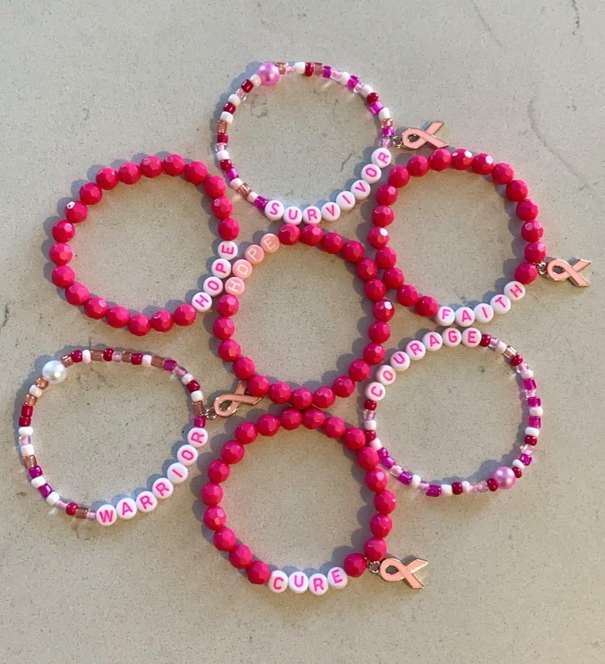 Breast Cancer Awareness Beaded Elastic Friendship Bracelets - Etsy