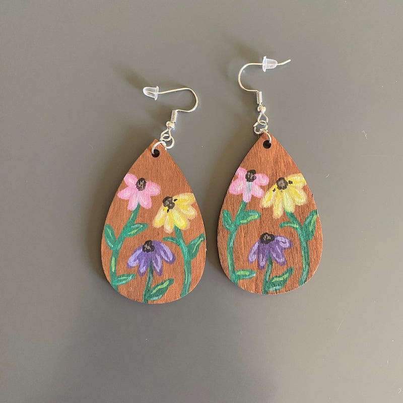 Painted Wood Earrings - Etsy