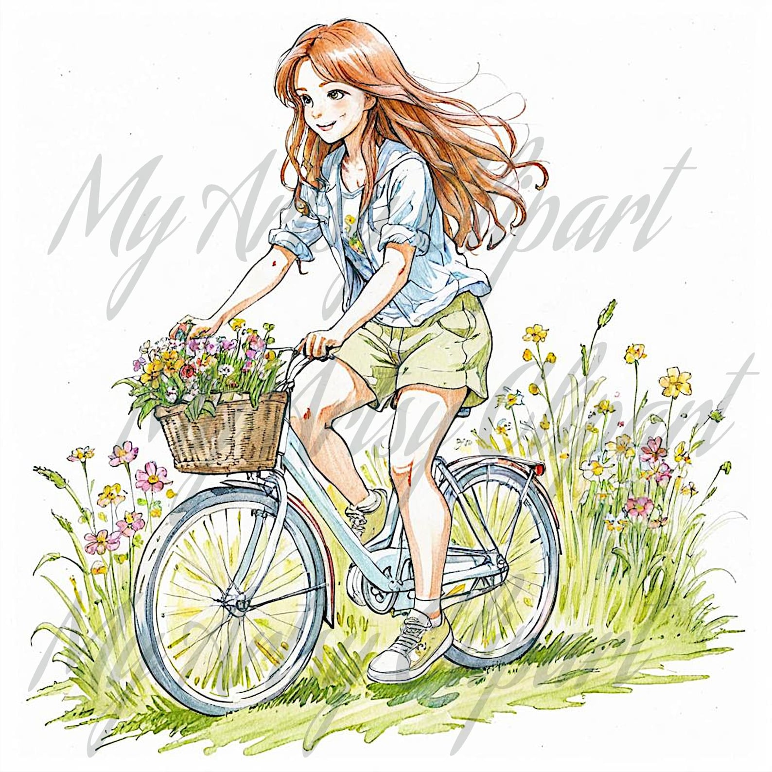 17 Fun Spring Activity Bicycle Clipart, Wild Flowers JPG, Floral ...