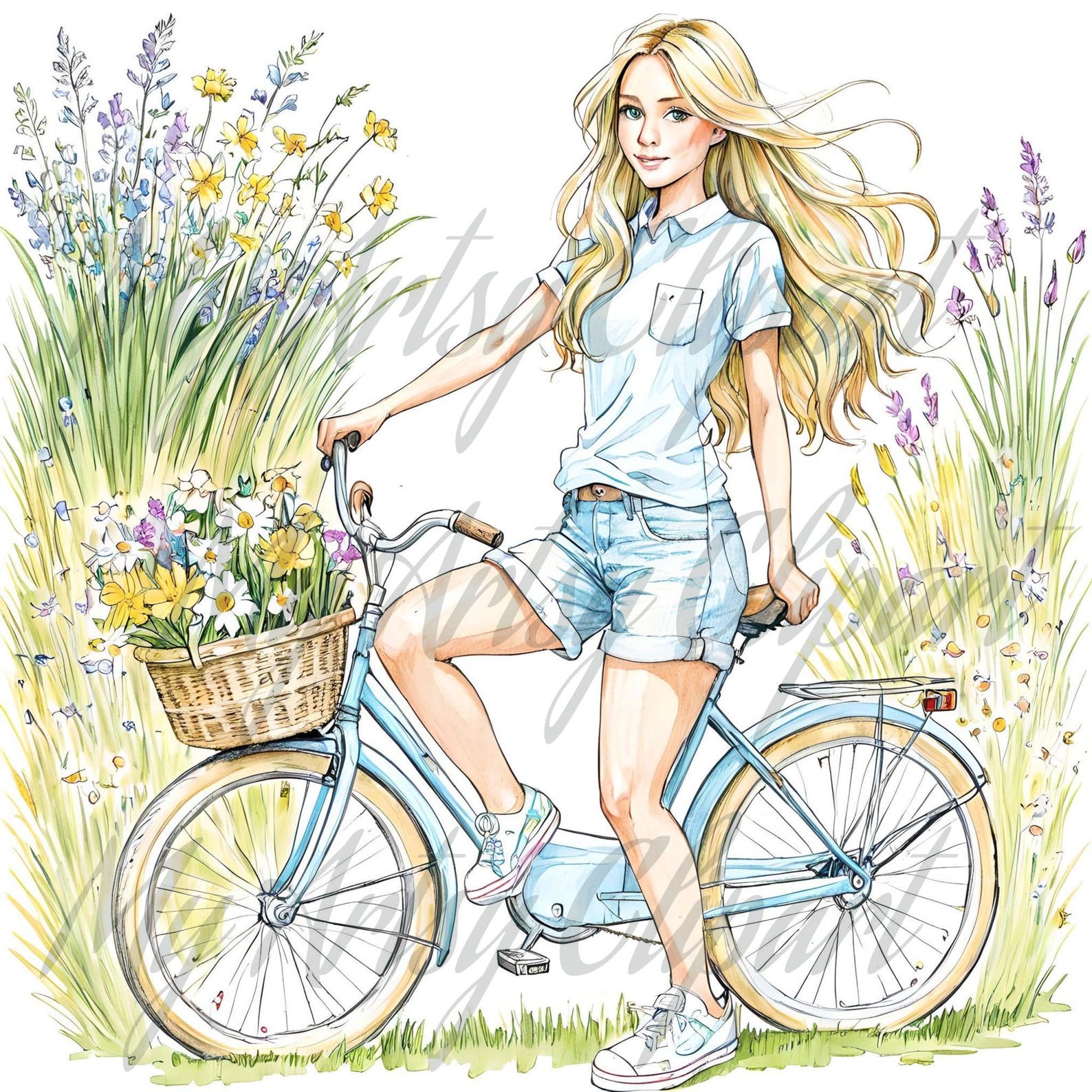 17 Fun Spring Activity Bicycle Clipart, Wild Flowers JPG, Floral ...