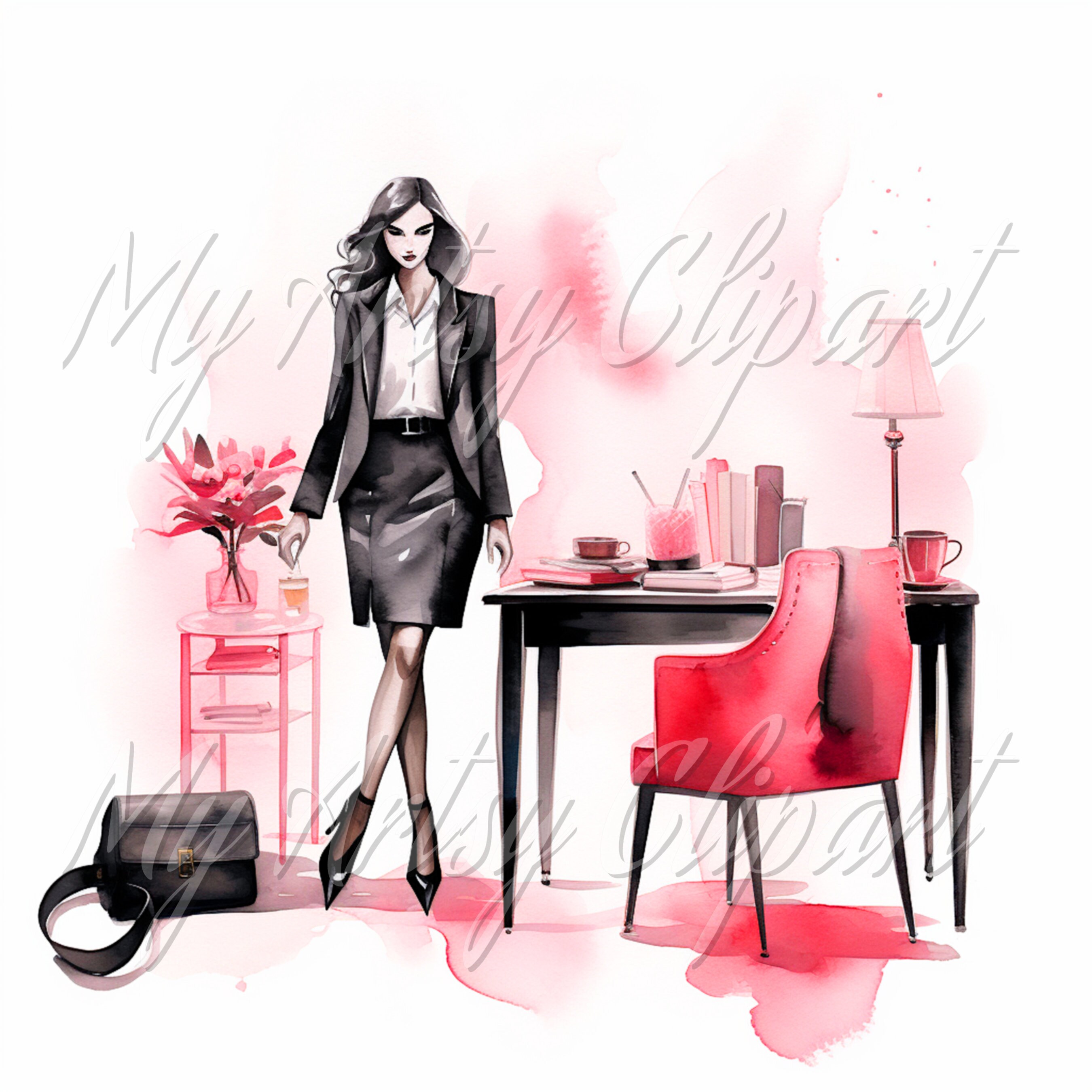 8 Girl Boss Red Clipart, Boss Chick Clipart, Watercolor Women Clipart ...