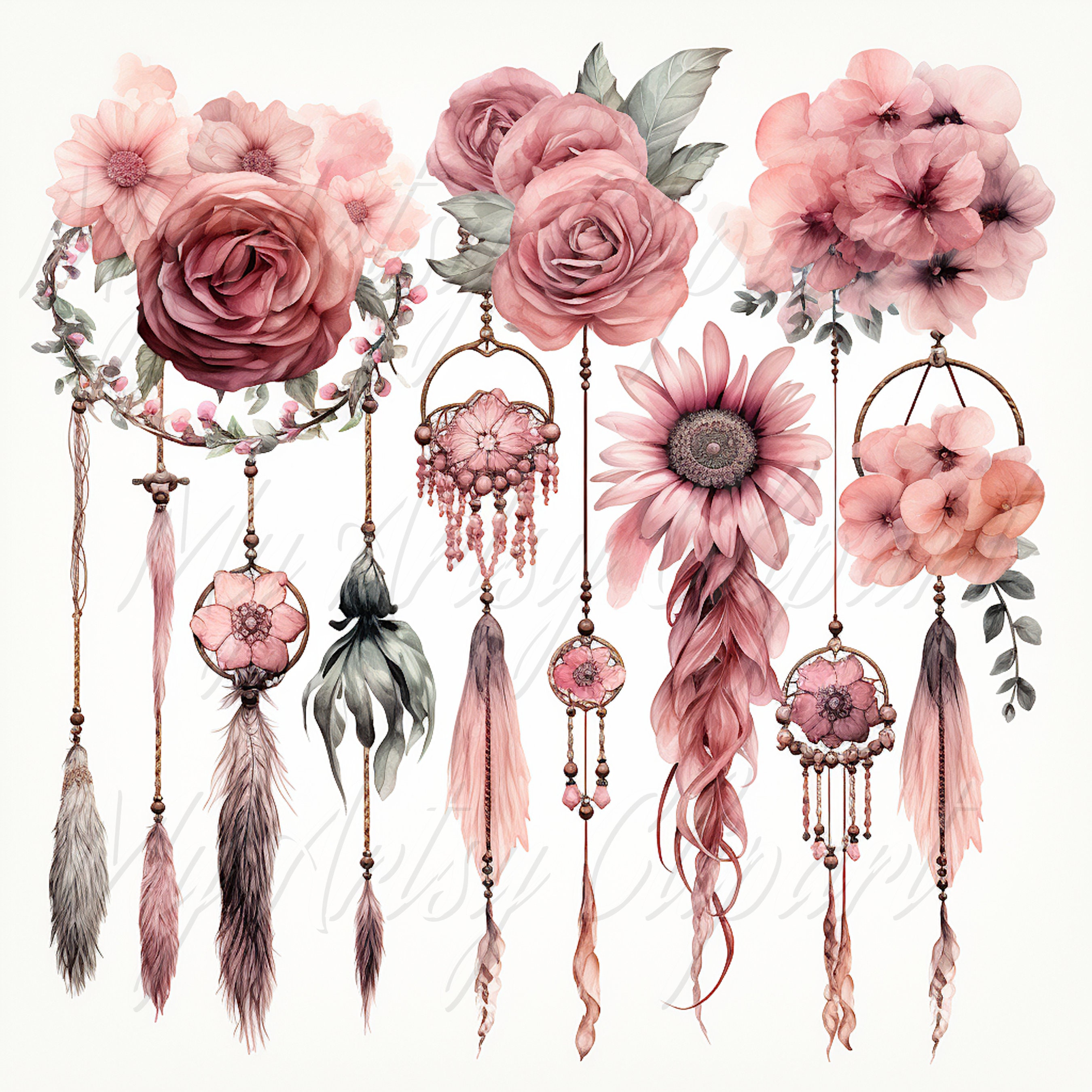 9 Boho Clipart Set, Boho Accents Clipart, Bohemian Rose JPG, Bohemian ...
