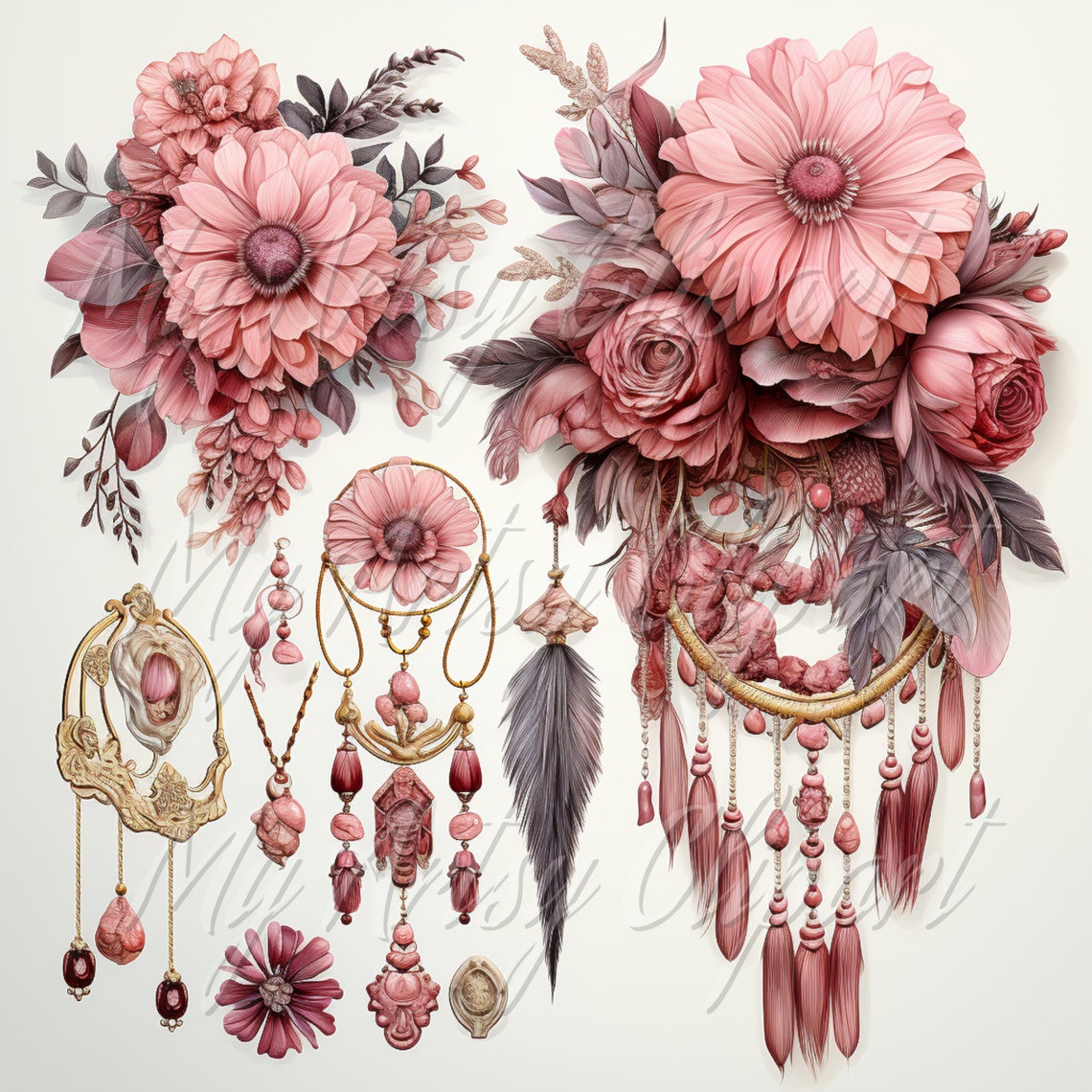 9 Boho Clipart Set, Boho Accents Clipart, Bohemian Rose JPG, Bohemian ...