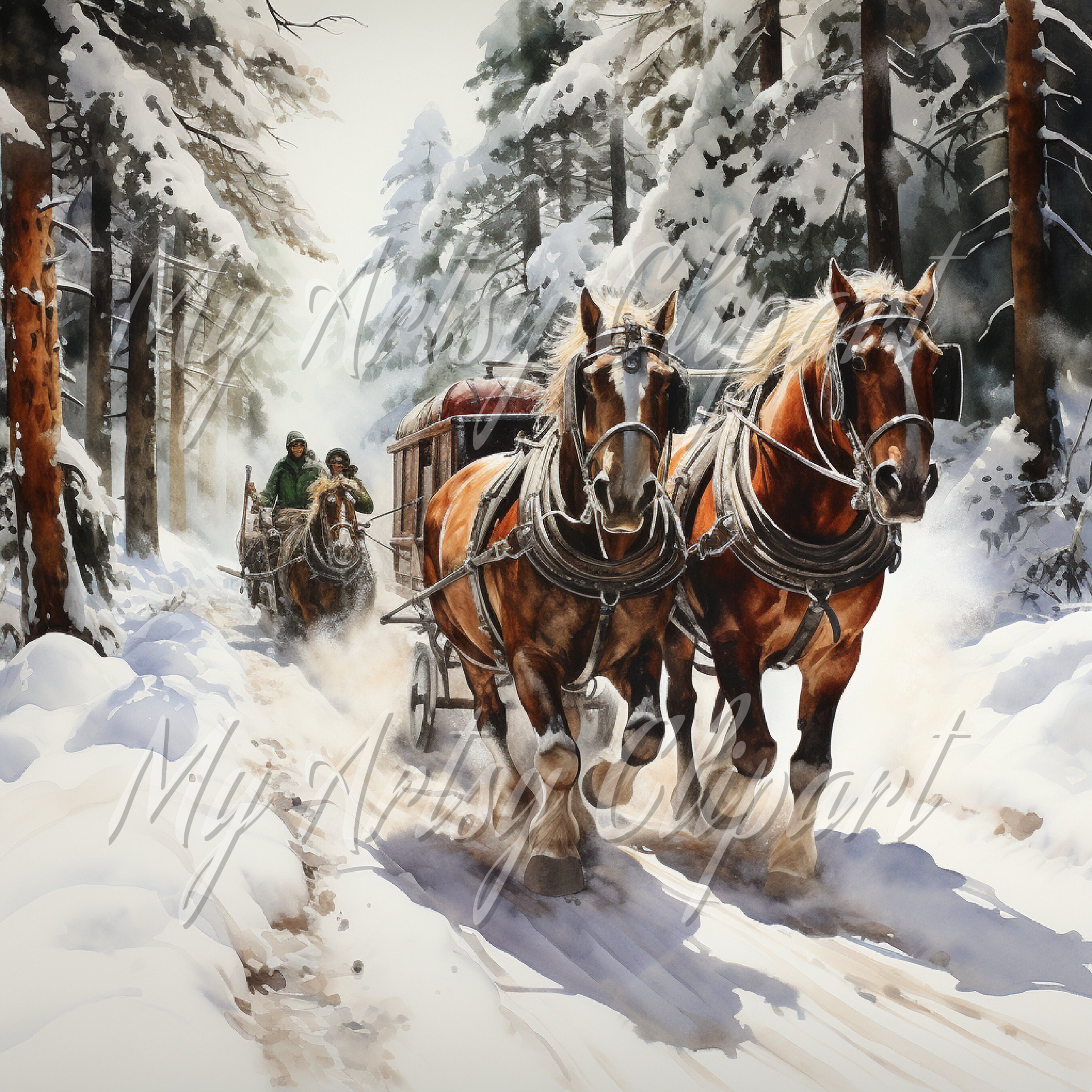 16 Horse and Buggy, Horse Christmas Card Clipart, Horse Drawn Sled ...
