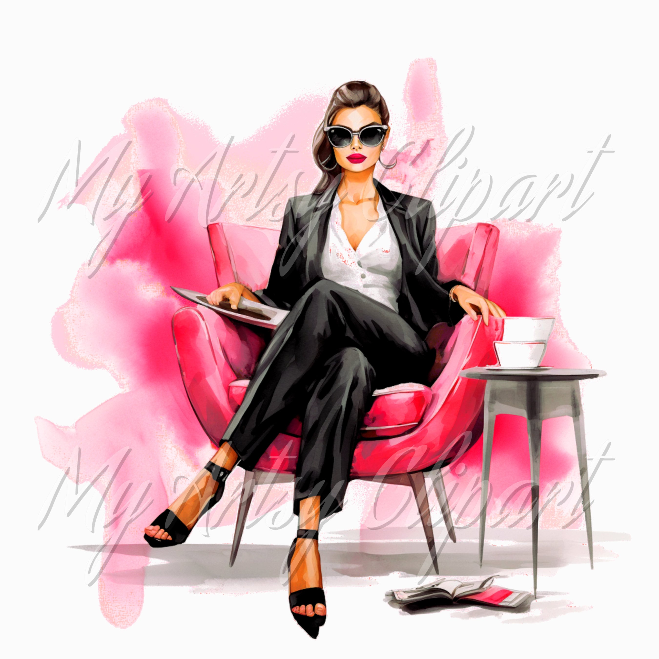 8 Girl Boss Red Clipart, Boss Chick Clipart, Watercolor Women Clipart ...