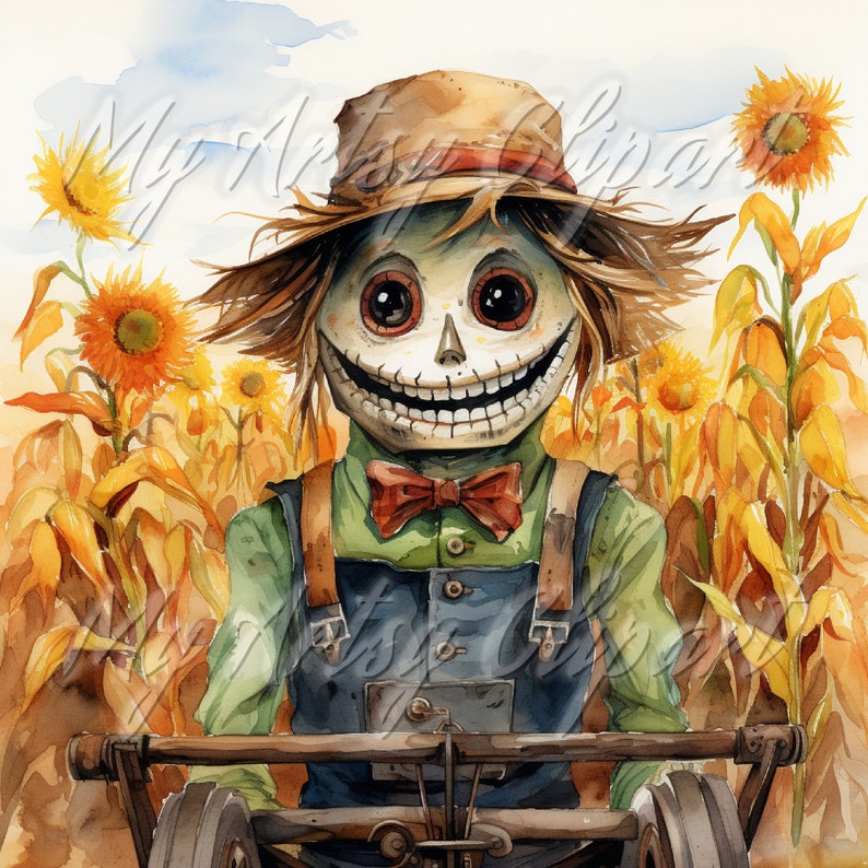 16 Scarecrows and Sunflowers JPG, Bear Scarecrow Clipart, Cute ...