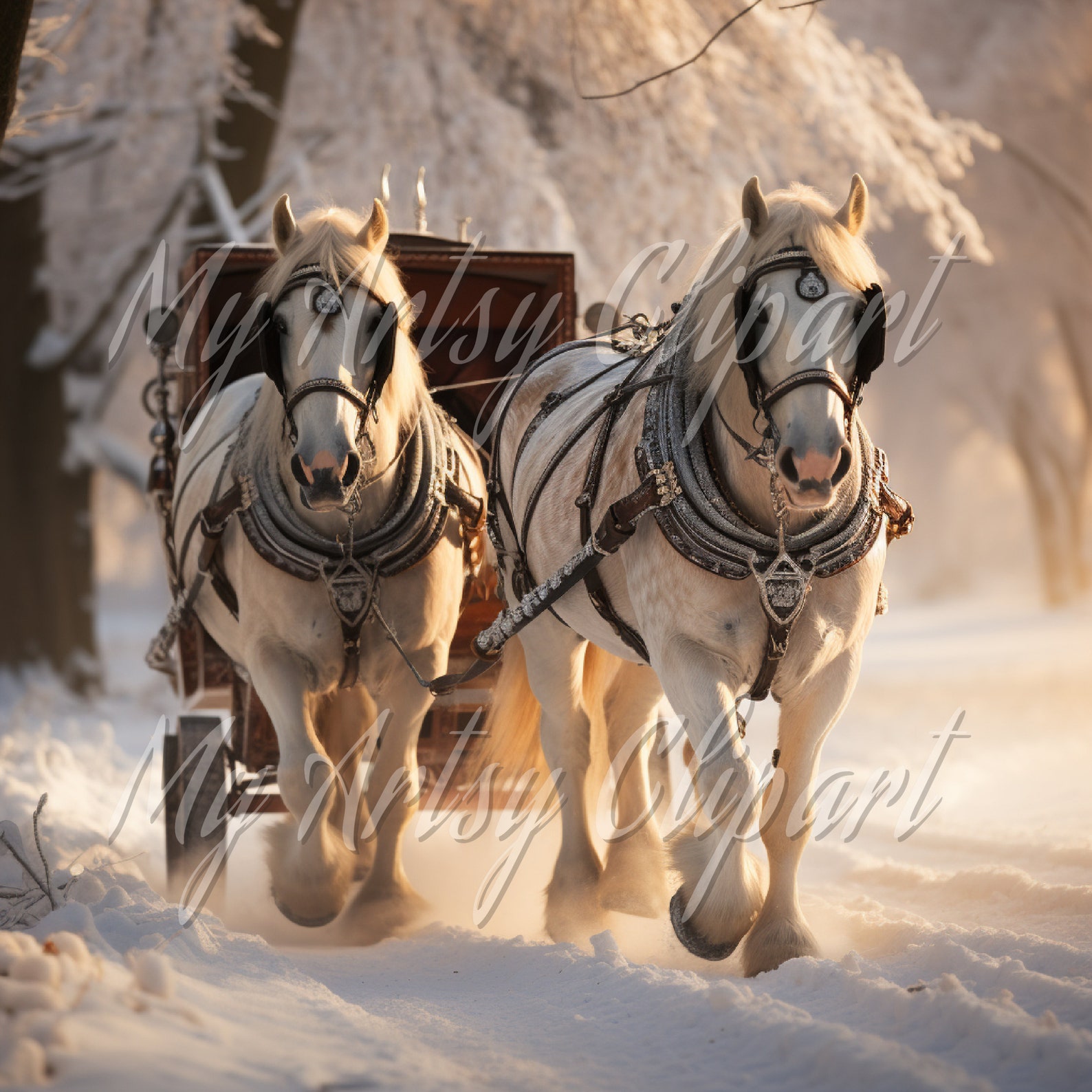16 Horse and Buggy, Horse Christmas Card Clipart, Horse Drawn Sled ...