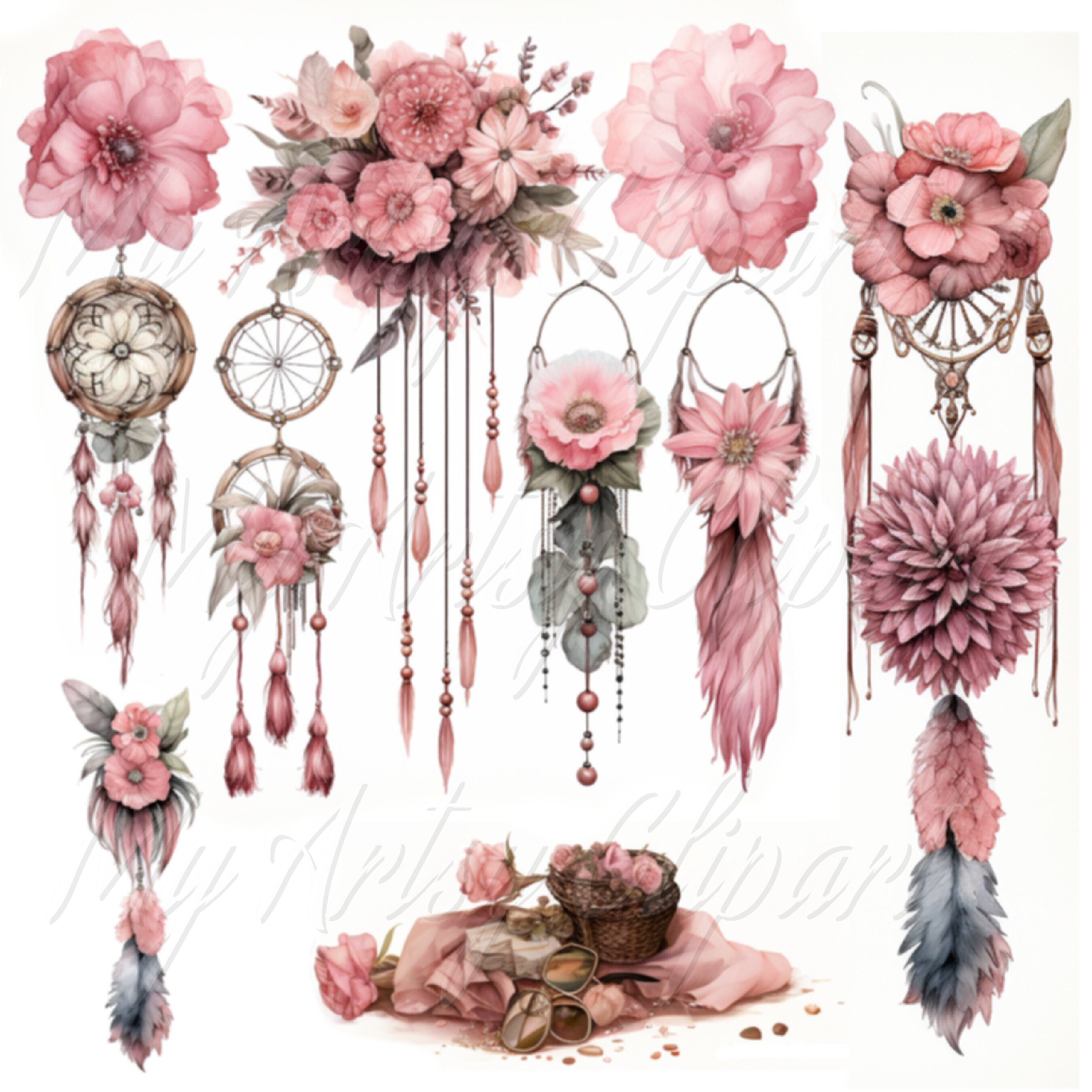 9 Boho Clipart Set, Boho Accents Clipart, Bohemian Rose JPG, Bohemian ...