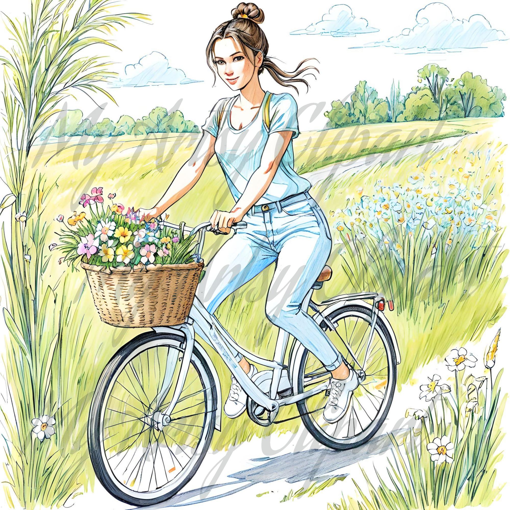 17 Fun Spring Activity Bicycle Clipart, Wild Flowers JPG, Floral ...