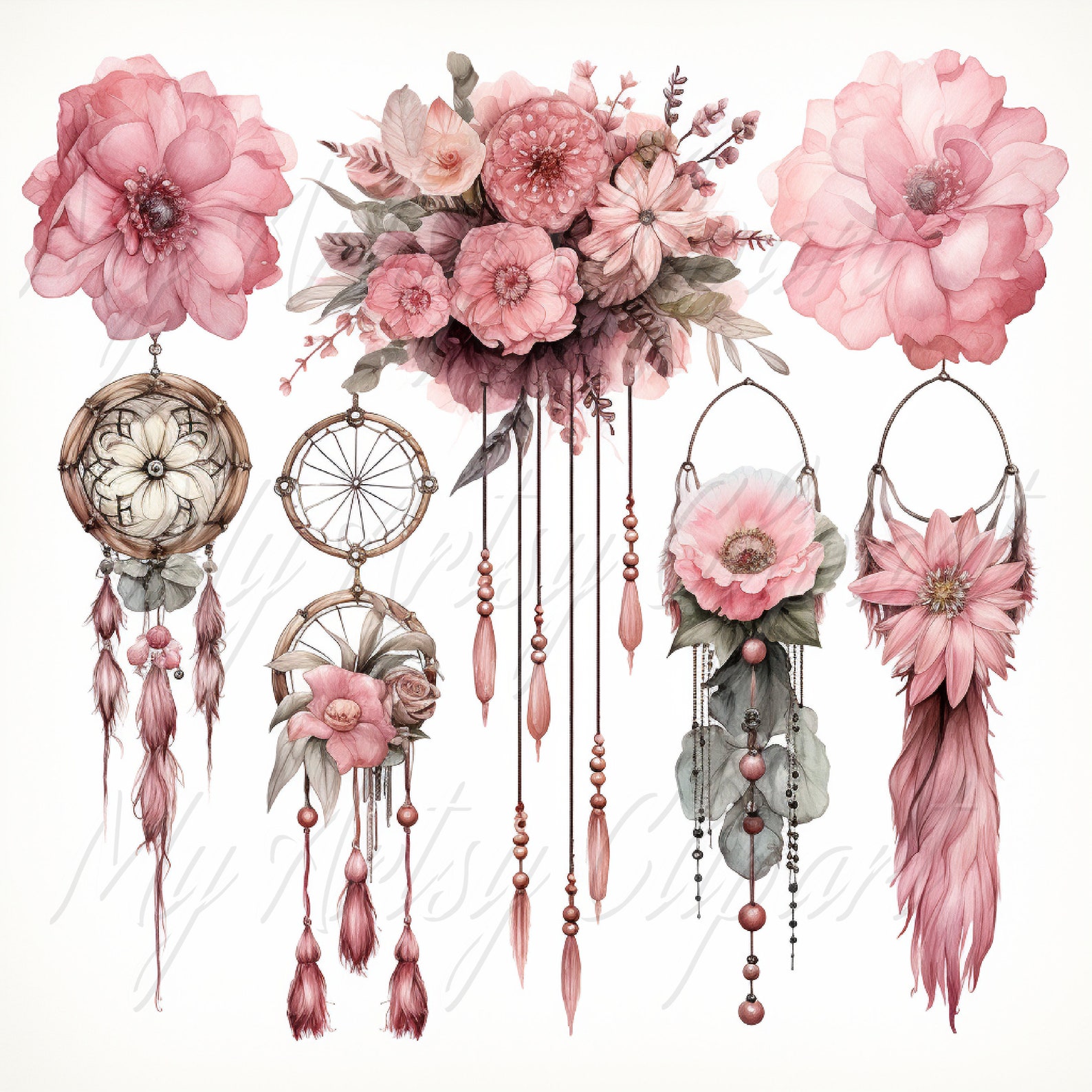 9 Boho Clipart Set, Boho Accents Clipart, Bohemian Rose JPG, Bohemian ...