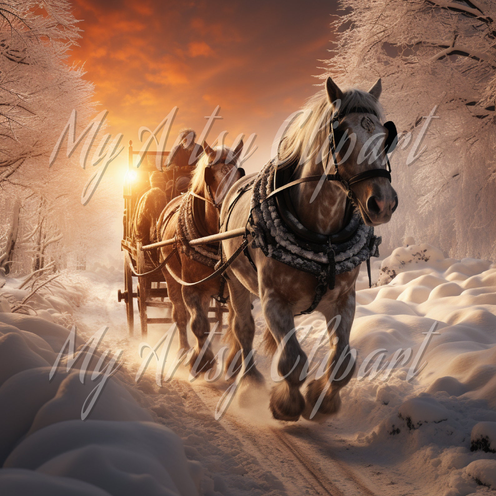 16 Horse and Buggy, Horse Christmas Card Clipart, Horse Drawn Sled ...