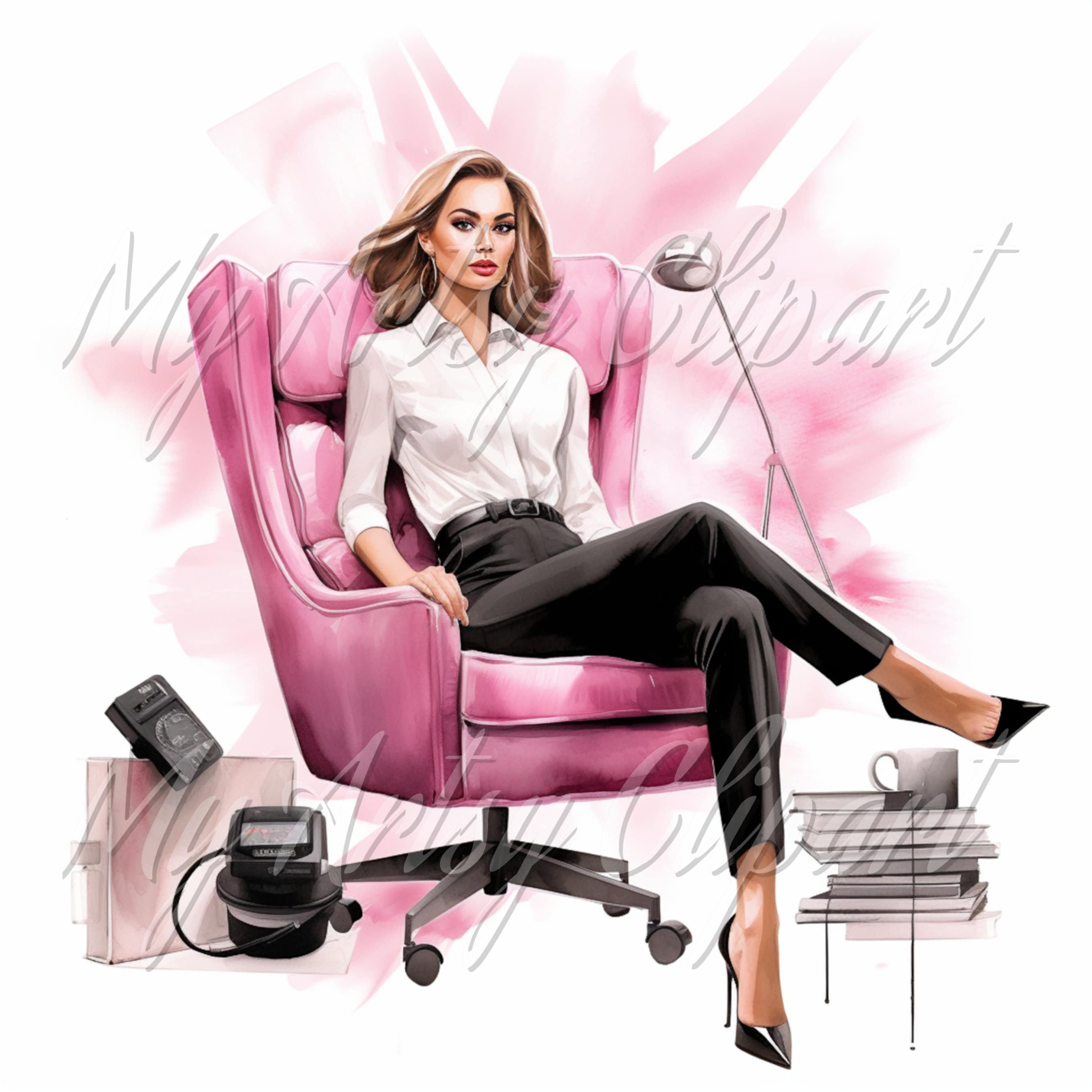 15 Girl Boss Pink Clipart, Light Skin Women Clipart, Pink Studio Office ...