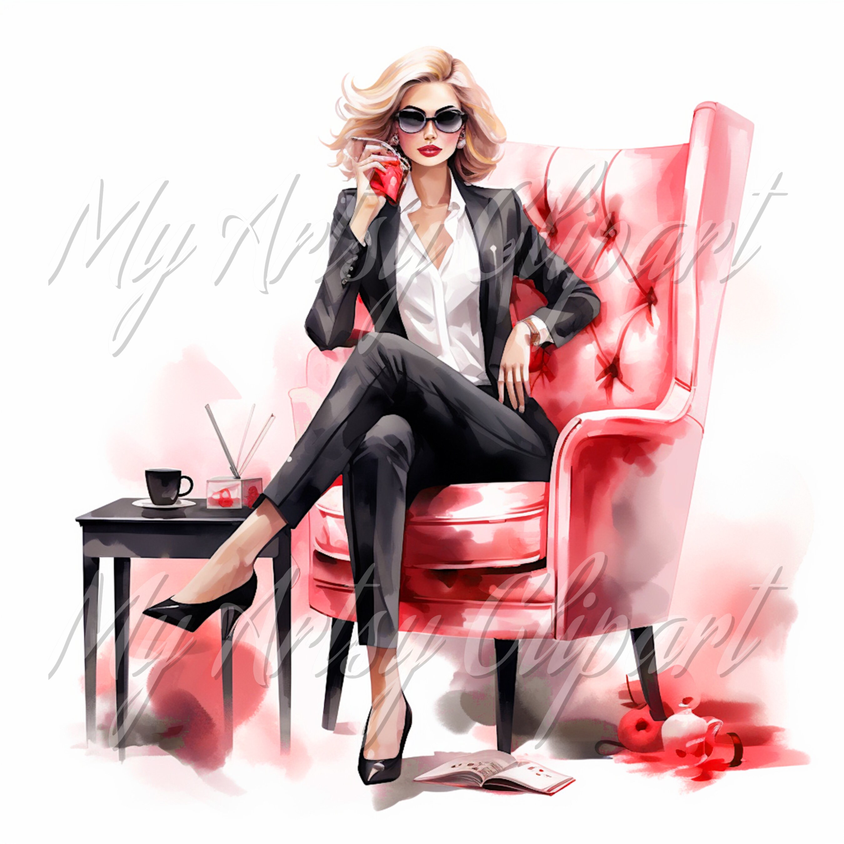 8 Girl Boss Red Clipart, Boss Chick Clipart, Watercolor Women Clipart ...