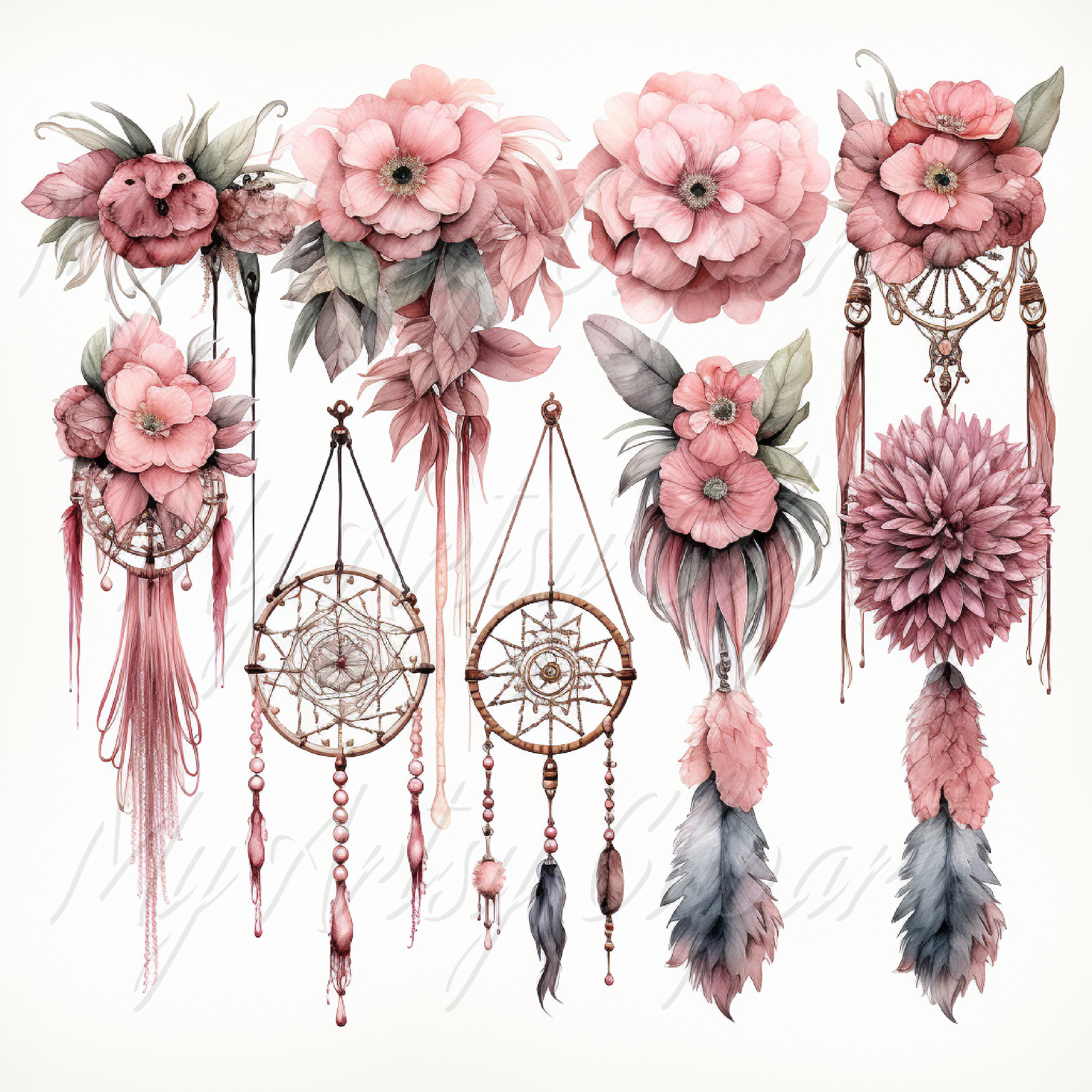 9 Boho Clipart Set, Boho Accents Clipart, Bohemian Rose JPG, Bohemian ...