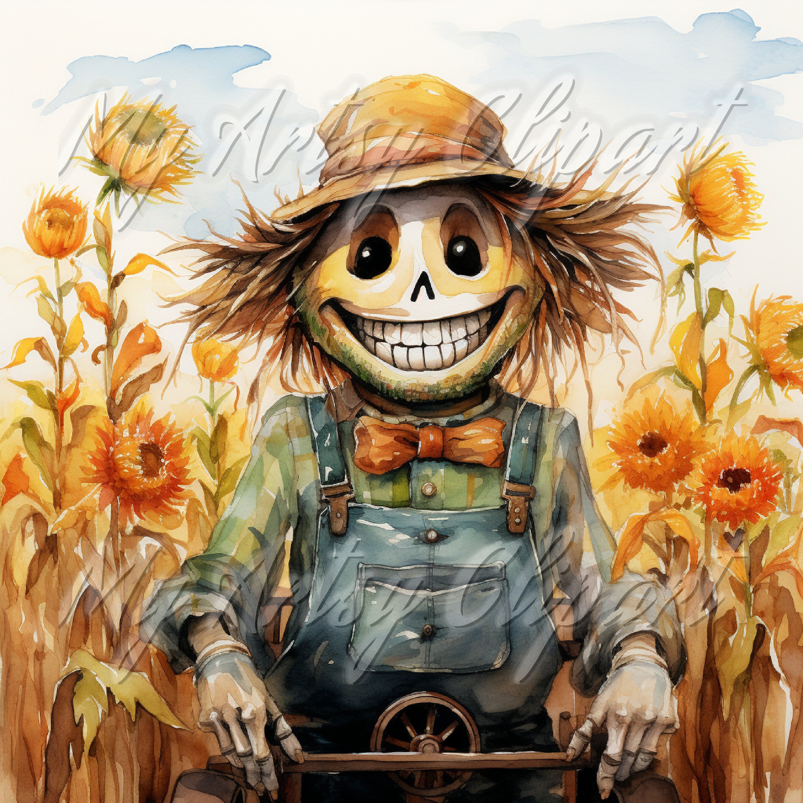 16 Scarecrows and Sunflowers JPG, Bear Scarecrow Clipart, Cute ...