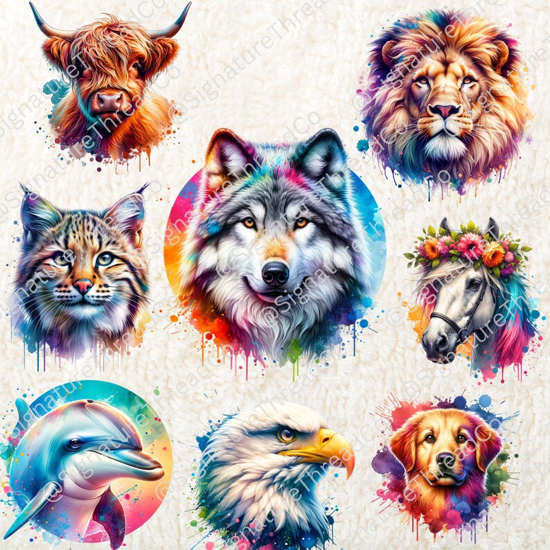 Watercolor Rainbow Animals Clipart, Colorful Animal Illustrations ...