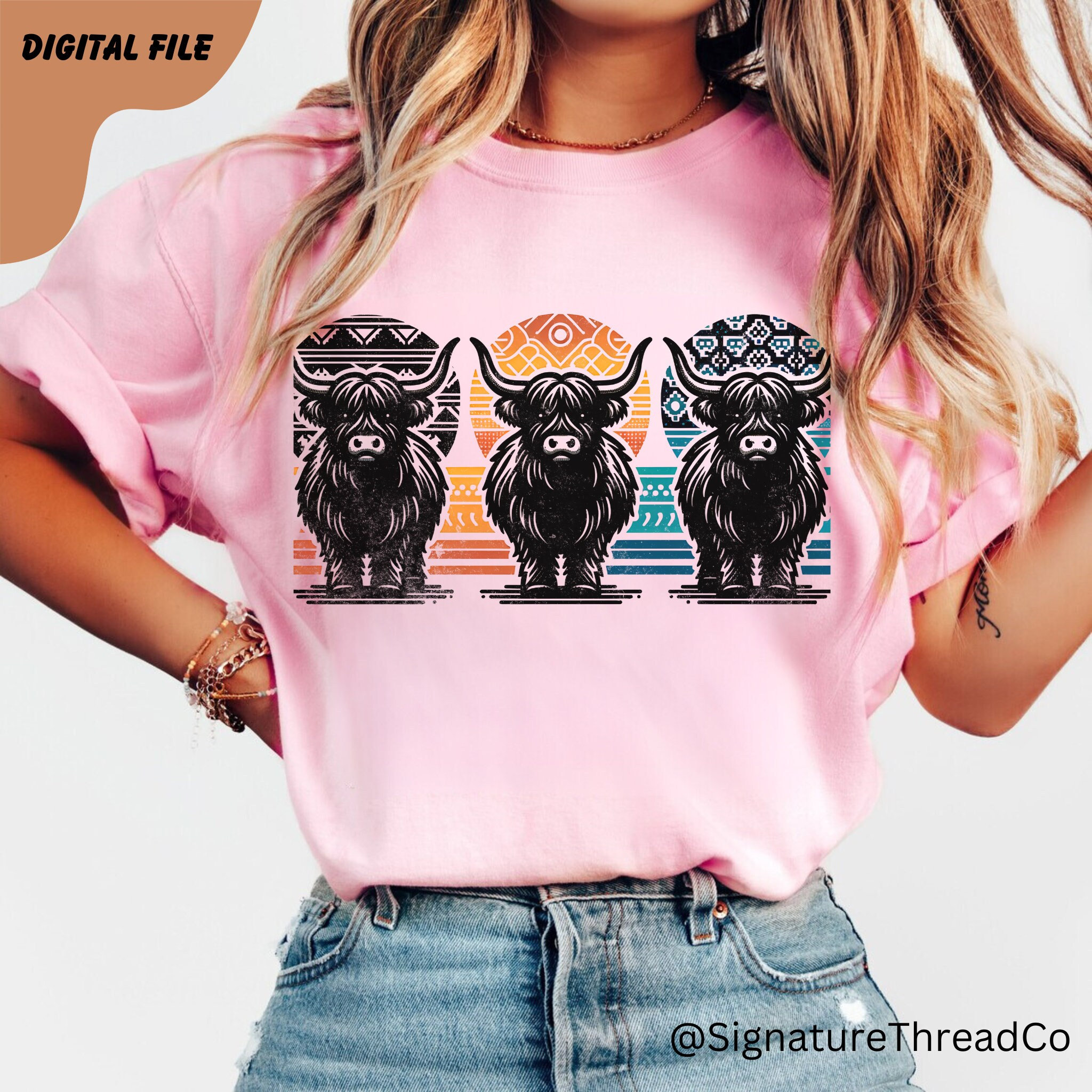 Retro Western Cow Design, Highland Cow File, Highland Cow Png, Retro ...