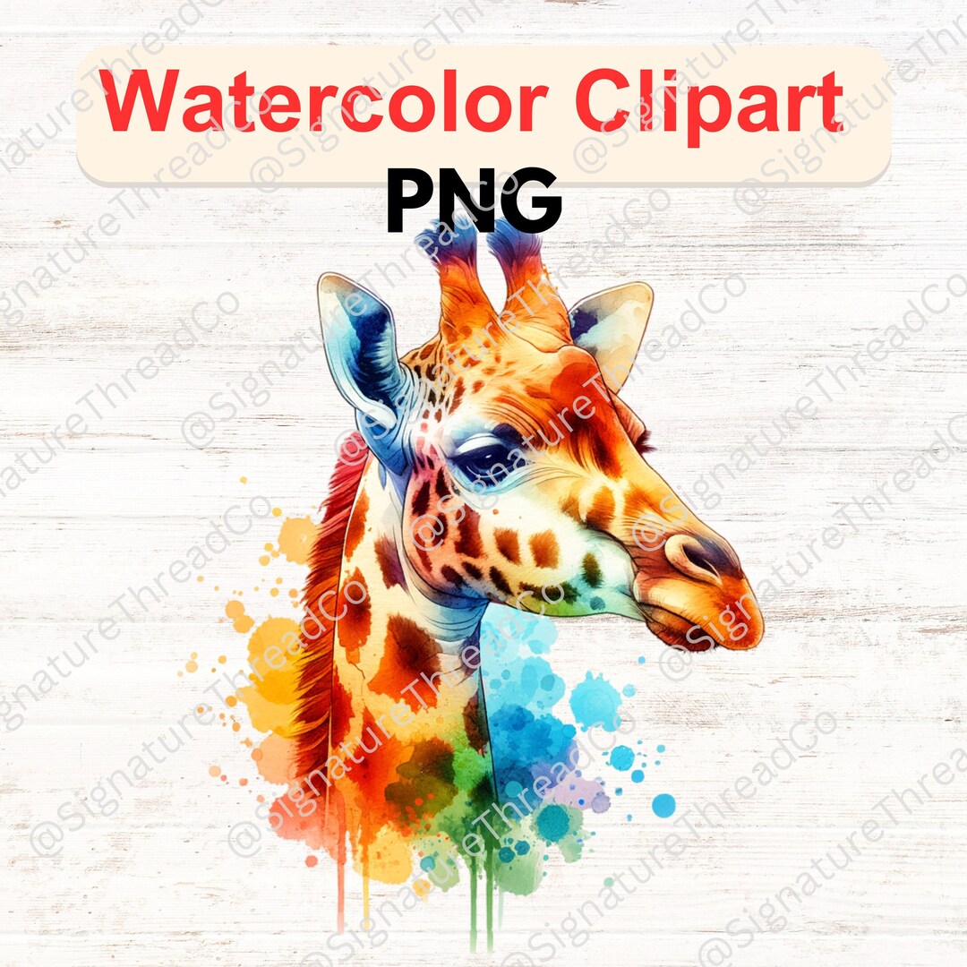 Safari Giraffe Clipart, Watercolor Giraffe, Rainbow Animals Clipart ...