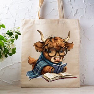 Highland Cow Bundle, Reading Png, Highland Cow Png, Watercolor Highland ...